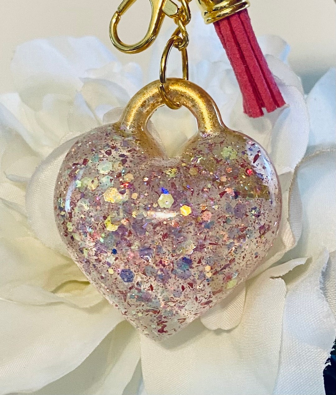 Handmade Resin Puffy Heart Keychain, Sparkle Keychain, Backpack Charm ...