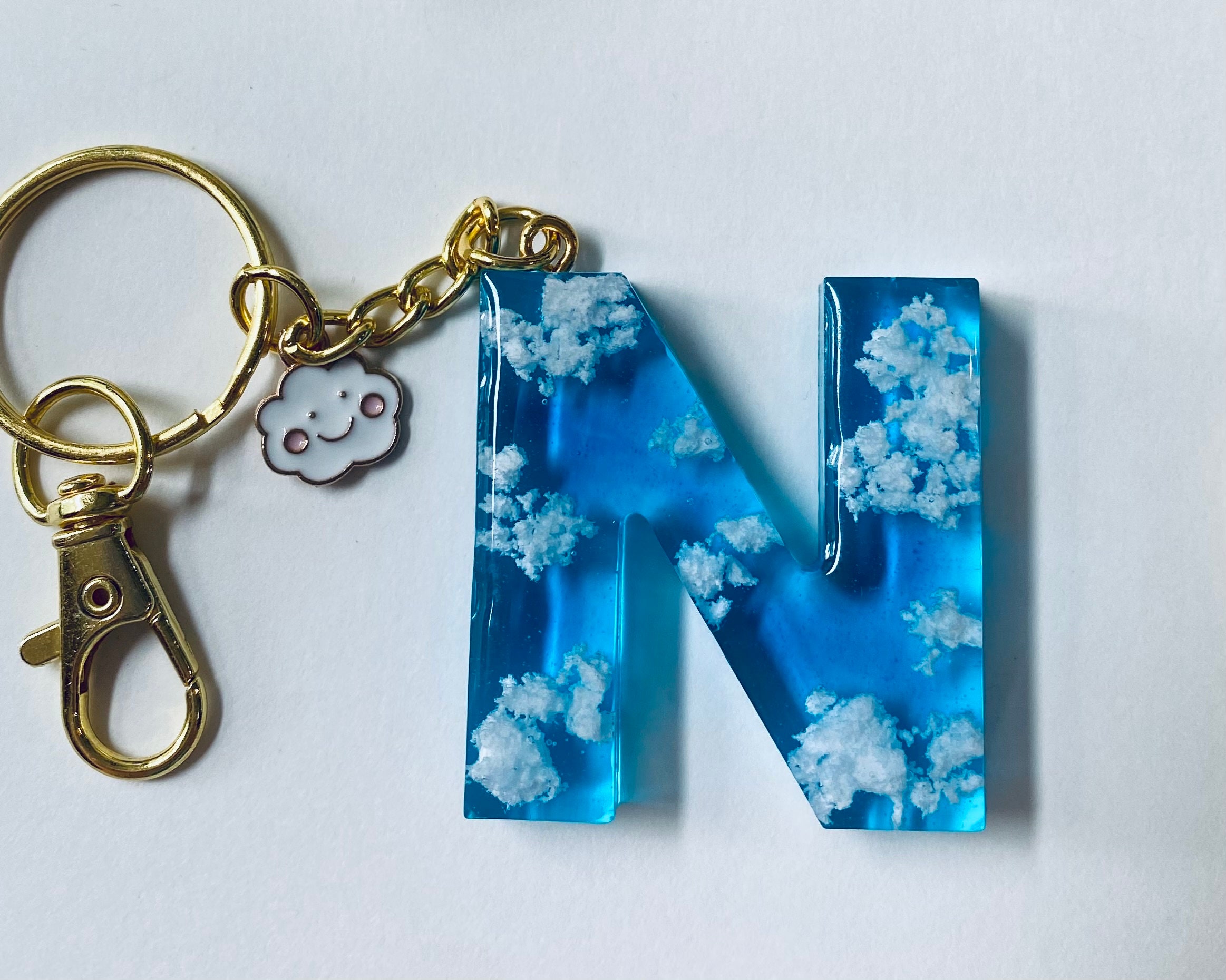 Handmade Cloud Resin Letter Keychain Cloud Keychain - Etsy