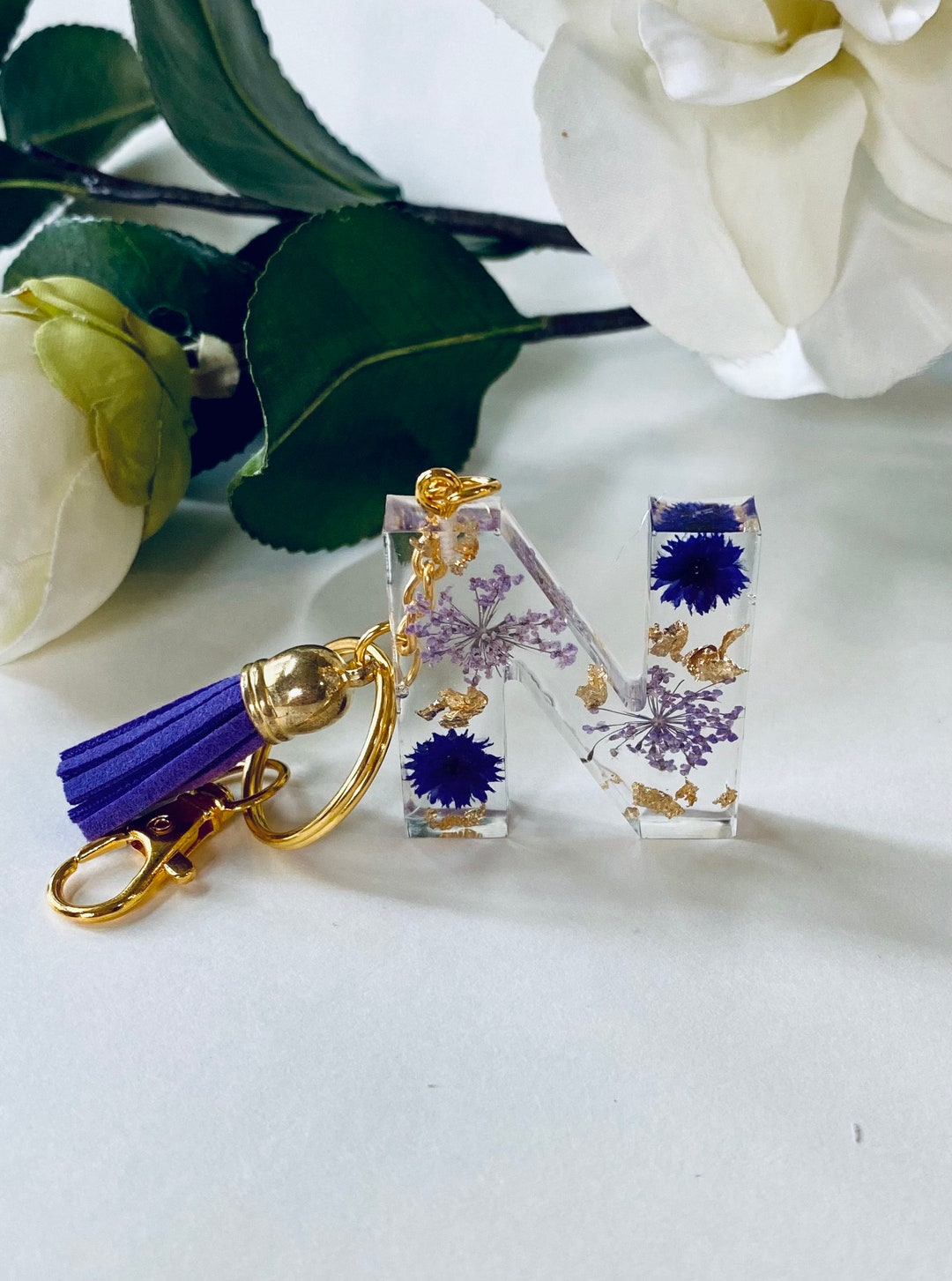 Handmade Flower Resin Letter Keychain | Flower Keychain | Initial ...