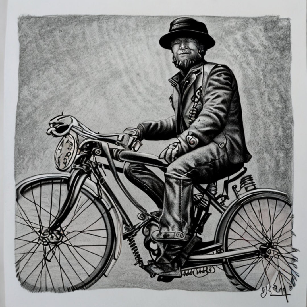 Steampunk Cycling Wall Art - Digital Download - Black & White Detailed ...