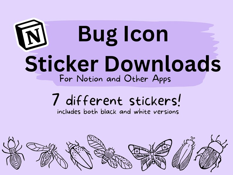 Notion Template Icons| Bug Digital Icon Set for Notes, Digital Planner ...