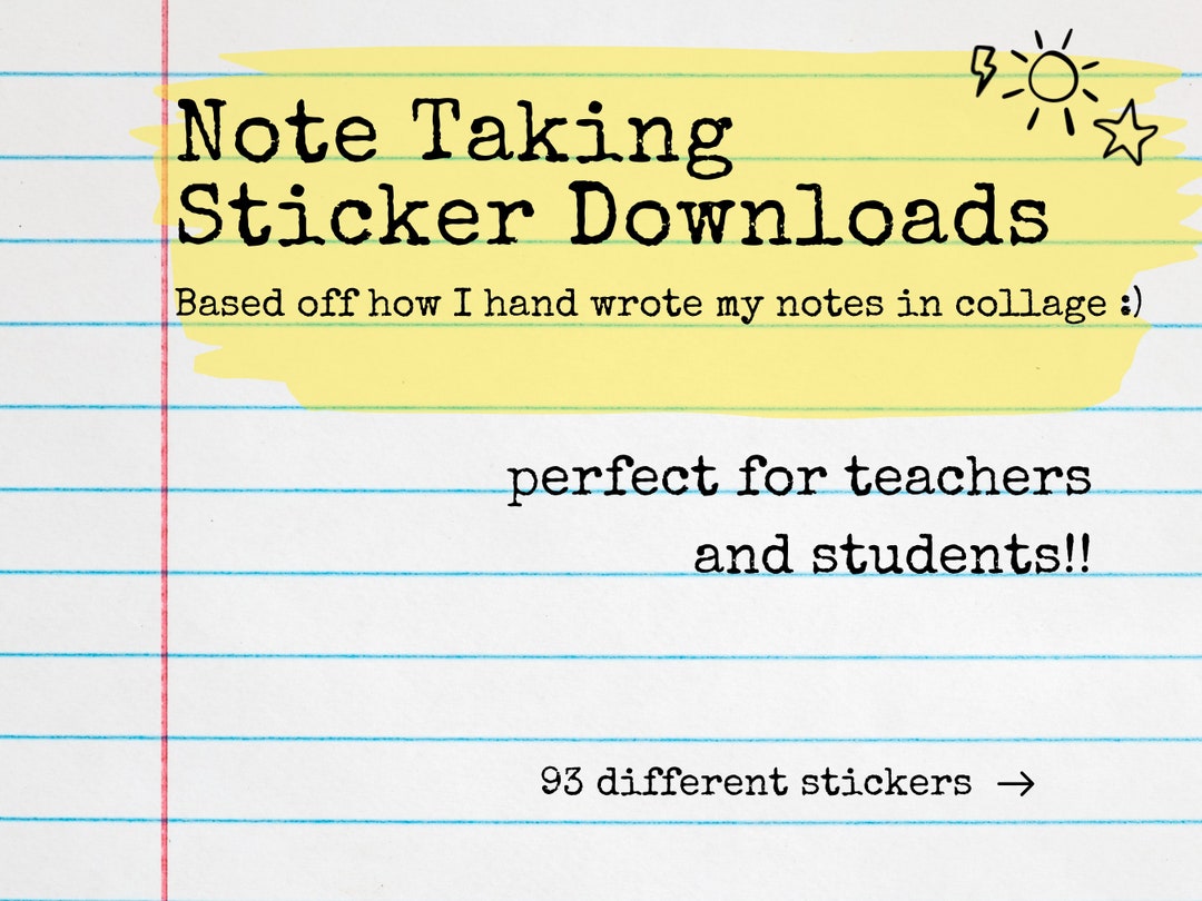 Note Taking Stickers| Digital Downloads| School, Planner, Journal ...