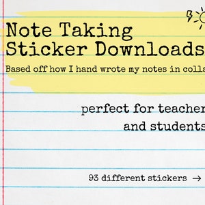 Note Taking Stickers| Digital Downloads| School, Planner, Journal ...