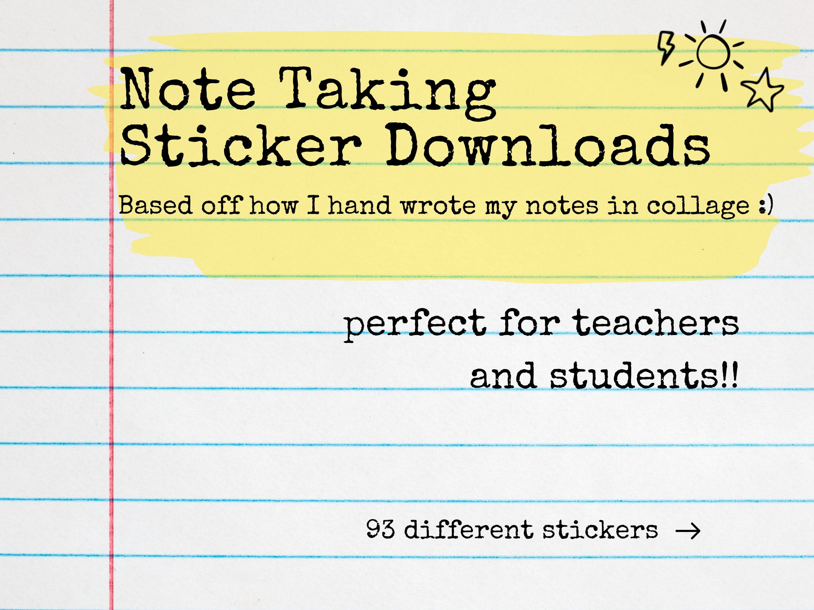 Note Taking Stickers| Digital Downloads| School, Planner, Journal ...