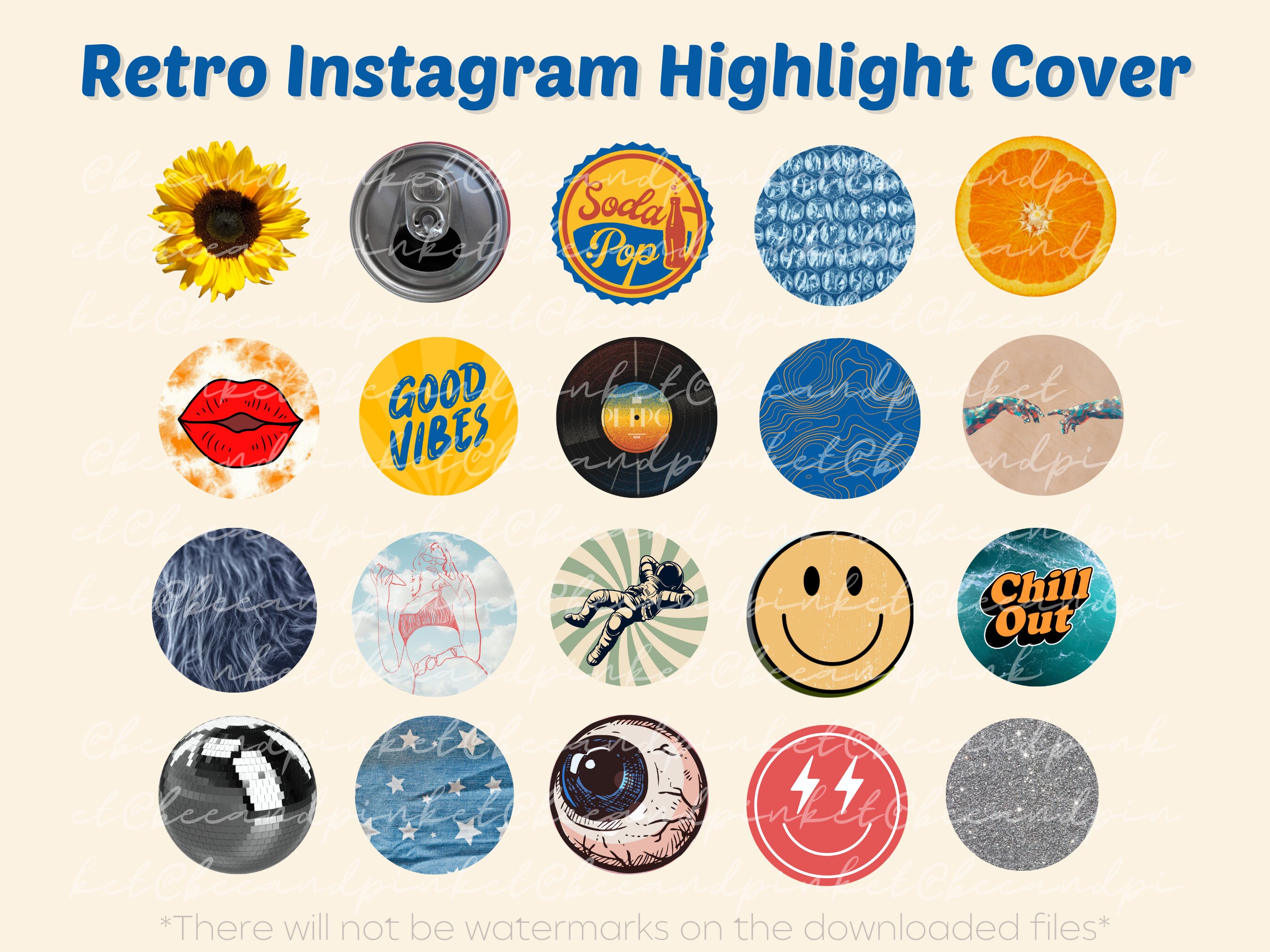 Retro Instagram Highlight Covers | 20 PNG Instant Digital Downloads for ...