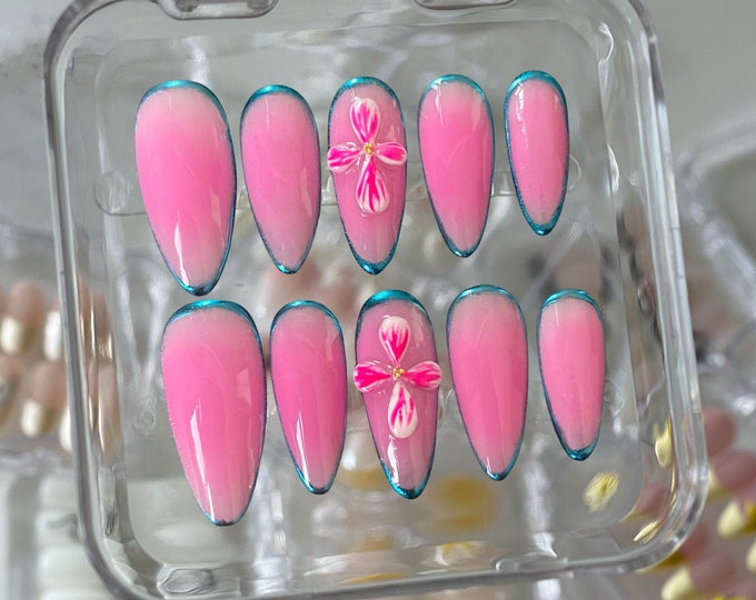 3d Golden Chrome Flower Nails /custom Press on Nails/ Hand Made Press ...