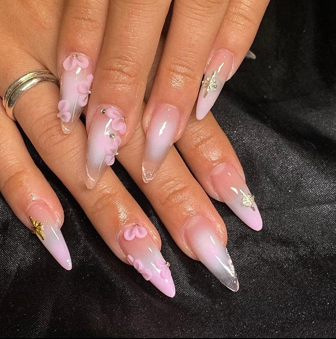 Ombre Pink 3d Flower Nails/ Custom Press on Nails/ Hand Made Press on ...