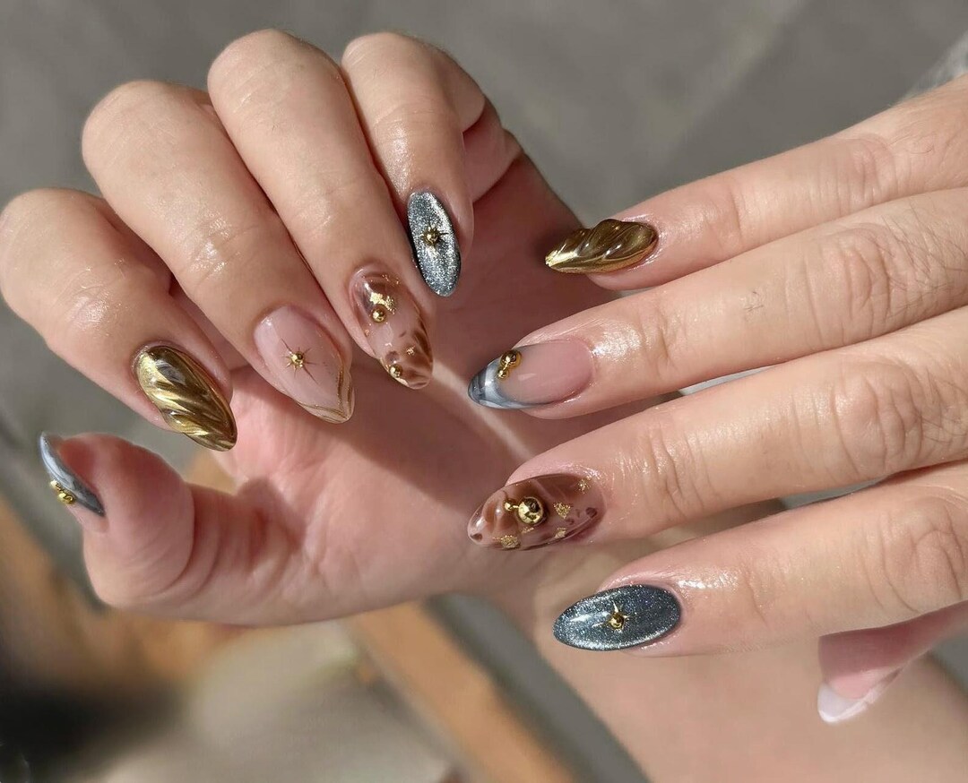 Tortoise Shell Gold Chrome 3D Press on Nails - Etsy