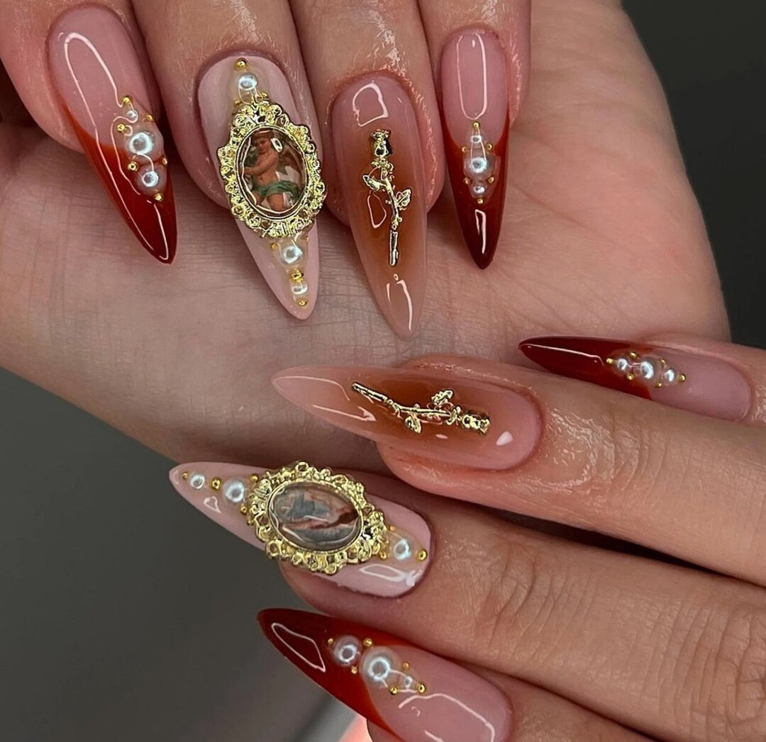 Golden Red Angel Nail/ Custom Press on Nails/ Hand Made Press on Nails ...