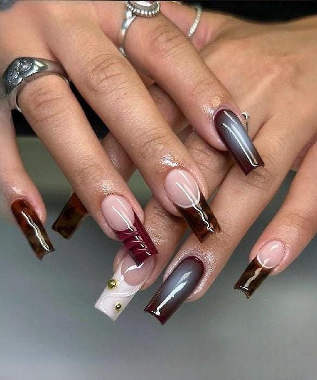 Handmade Multi Color Press on Nails: Freestyle Faux Acrylic Gel Nails ...