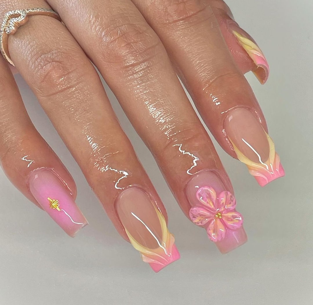 3d Flower French Nail/ Custom Press on Nails/ Hand Made Press on Nails ...