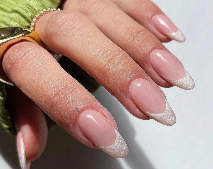 Handmade Pearl French Tip Press on Nails: 3D White Gel Nails - Etsy Canada