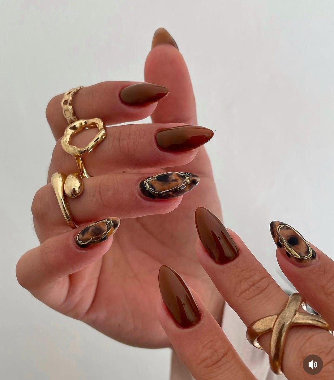 Gold Chrome Tortoise Shell Press on Nails: Handmade Faux Acrylic Gel ...