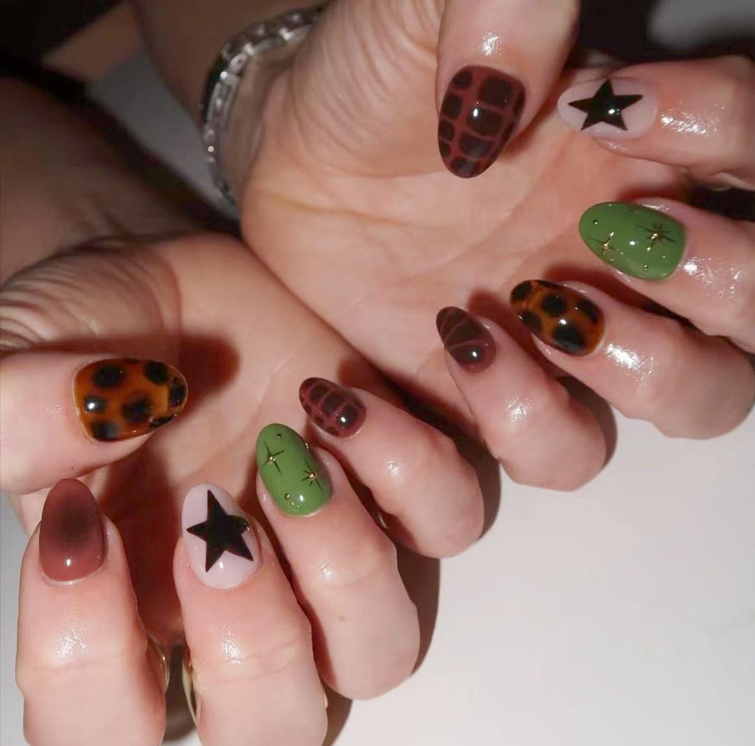 Tortoise Shell Star Nails/ Custom Press on Nails/ Hand Made Press on ...