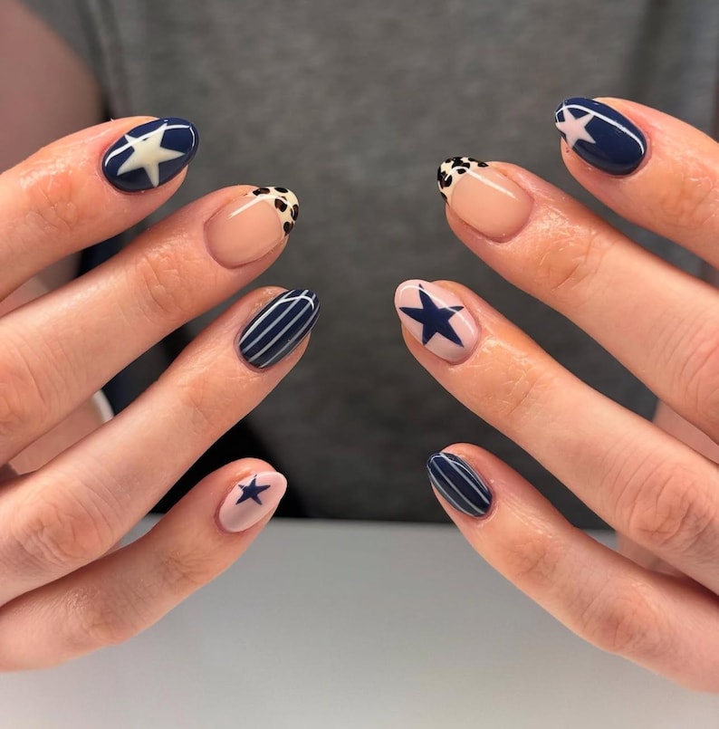 Handmade Press on Nails Y2K Style | Hand-painted Custom Nails | Leopard ...