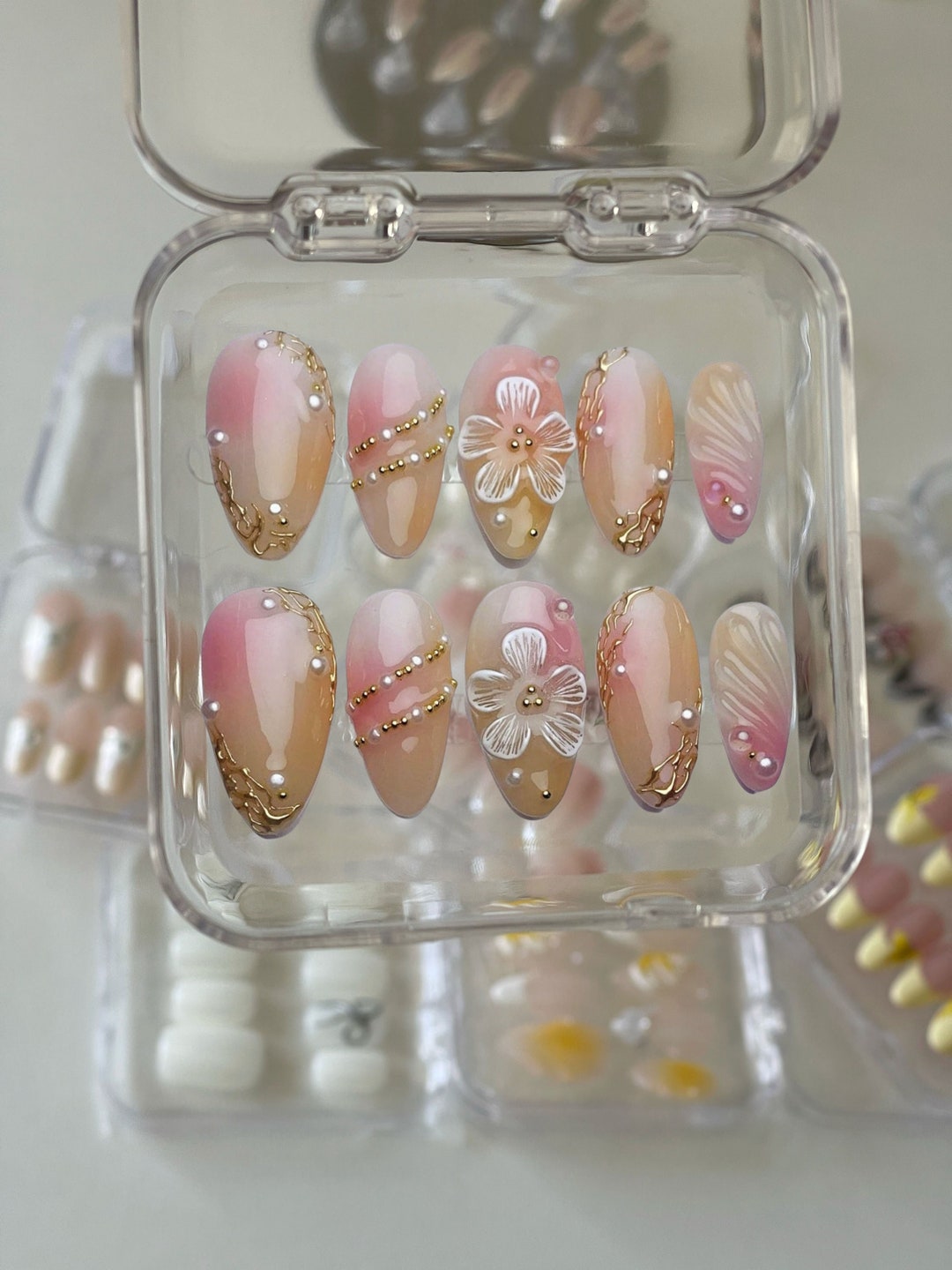 3d Flower Hand Painted Nail/ Custom Press on Nails/ Hand Made Press on ...