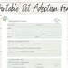 Printable Pet Adoption Form Animal Adoption Printable Download Pet ...