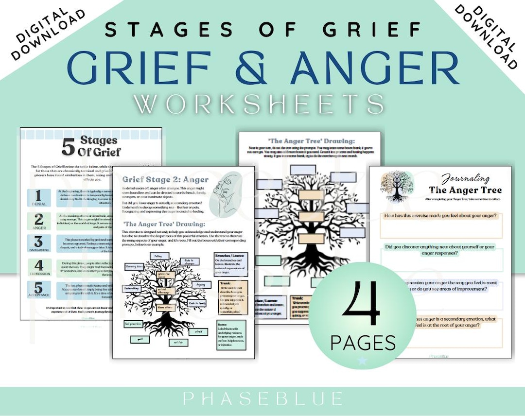 Stages of Grief Anger Worksheets, Grief Therapy Workbook, Worksheets ...
