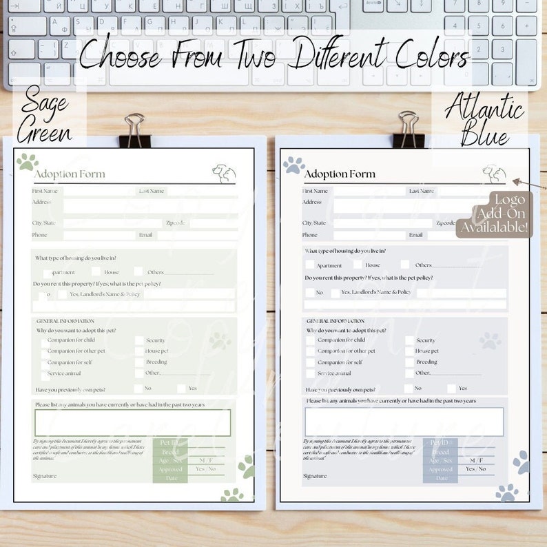 Printable Pet Adoption Form Animal Adoption Printable Download - Etsy