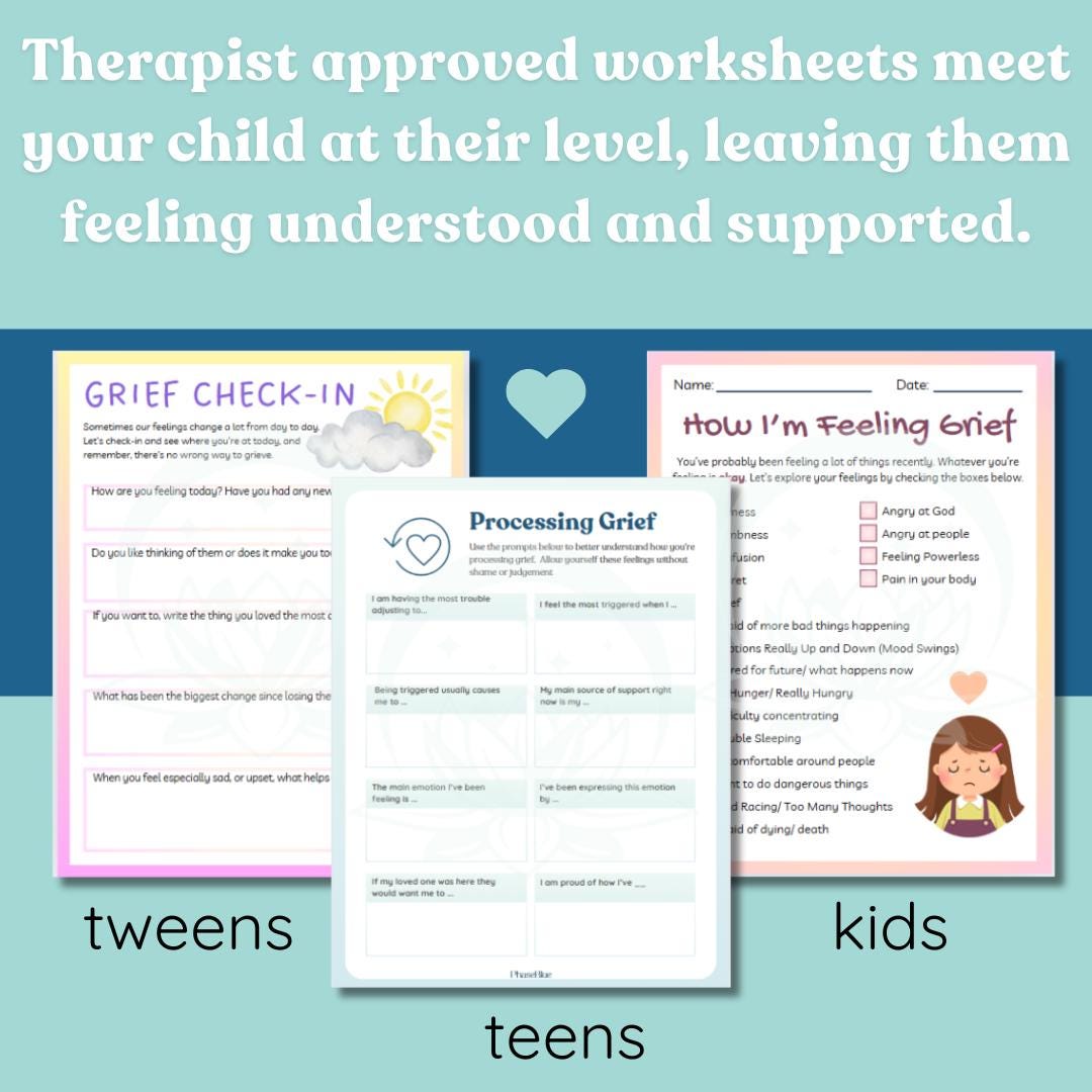 Grief Therapy Worksheets, Kids Teens Counseling, Grief Check-in ...
