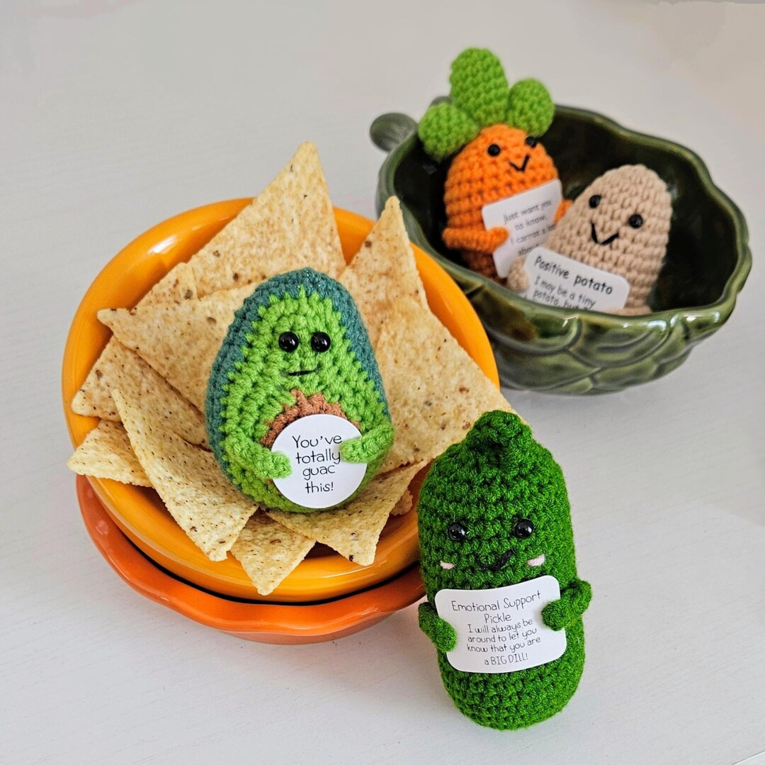Positive Pickle Gift Set, Crochet Positive Potato, Emotional Support ...