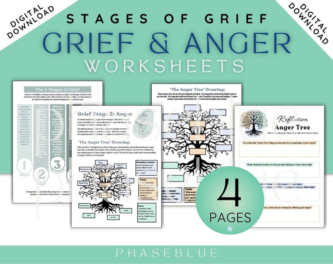 Stages of Grief Anger Worksheets, Grief Therapy Workbook, Worksheets ...