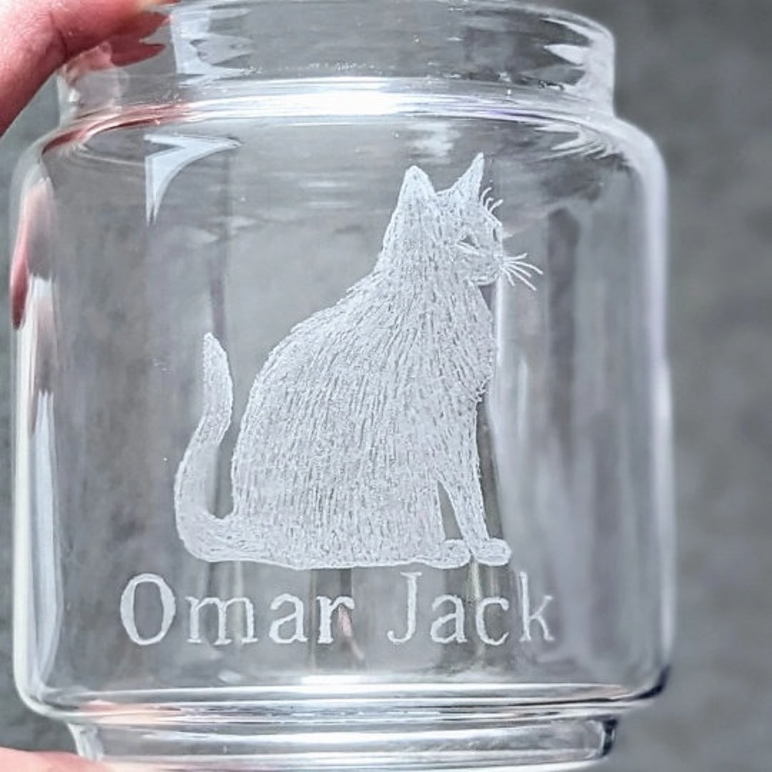 Engraved Glass Cat Treat Jar Personalized Cookie Treat Jar Glass Cat ...