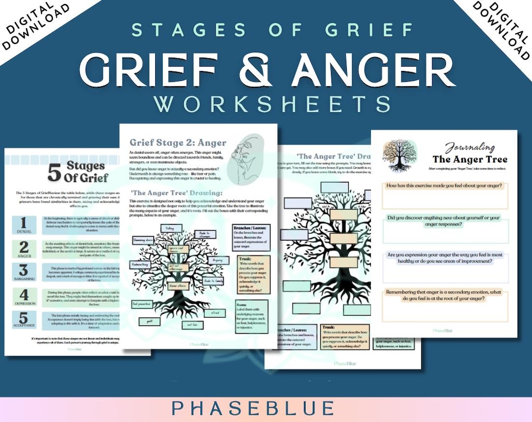 Printable Grief Worksheets Anger Tree Therapy Stage of Grief Counseling ...