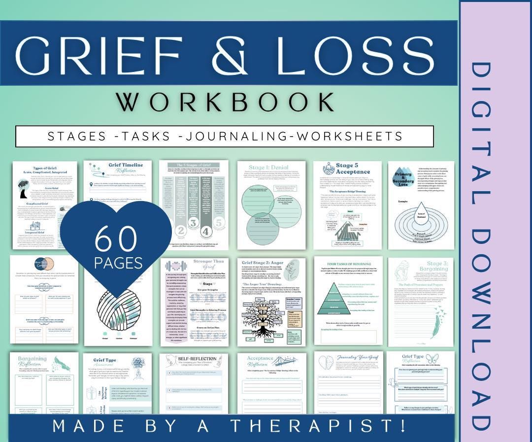 Printable Grief Workbook, Grief Counseling Worksheets, Psychology ...