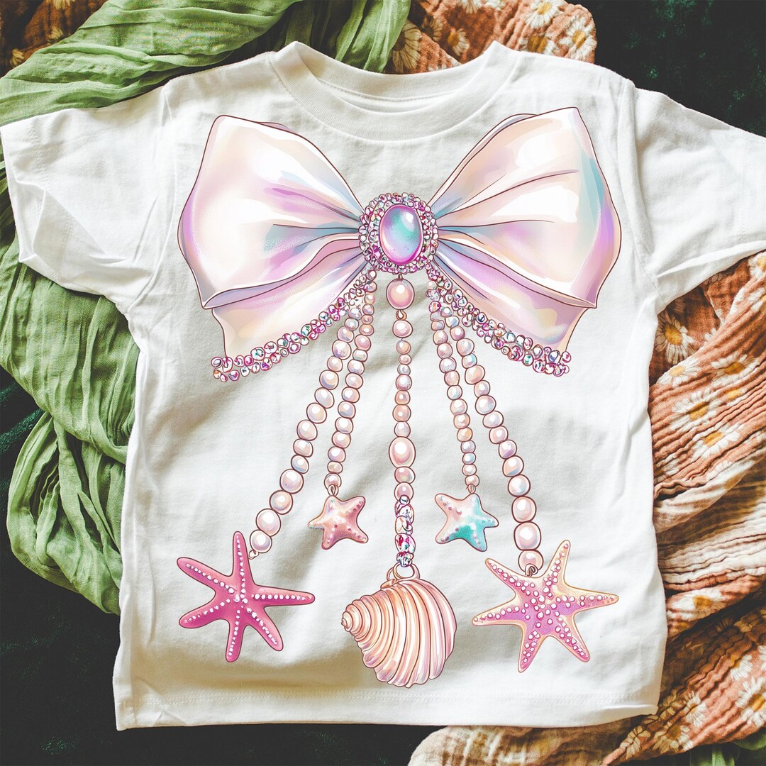 Coquette Clam Pearl Bow Png, Coastal Seashell Starfish PNG, Preppy ...