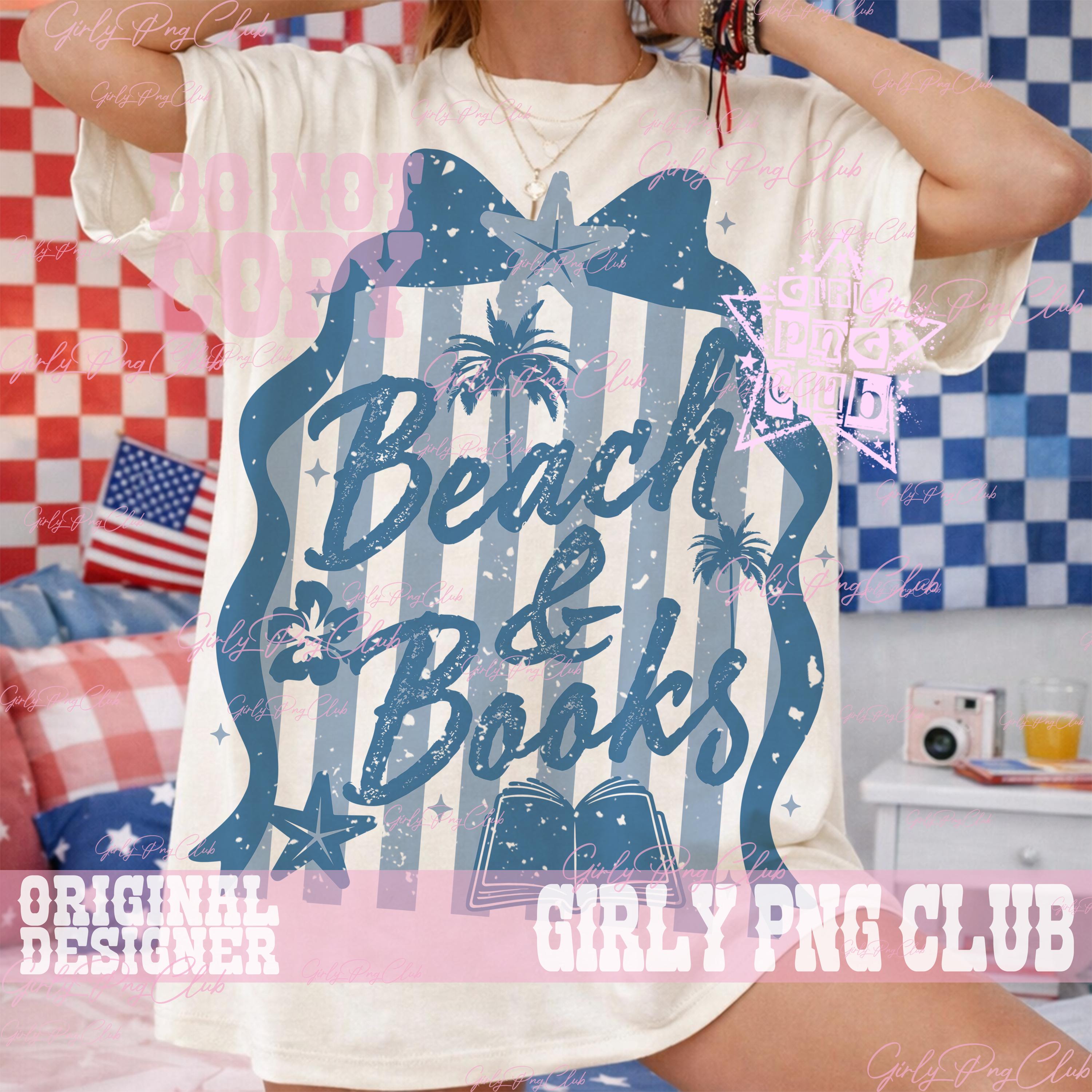 Coquette Beach and Books PNG, Preppy Book Girly Shirt Design (digital ...