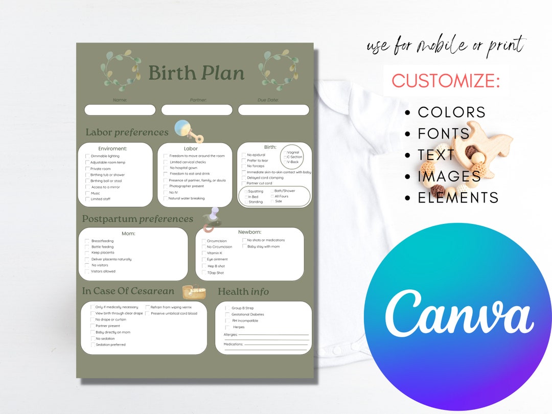 Birth Plan Template, Editable Birth Plan, Pregnancy Planner, Printable ...