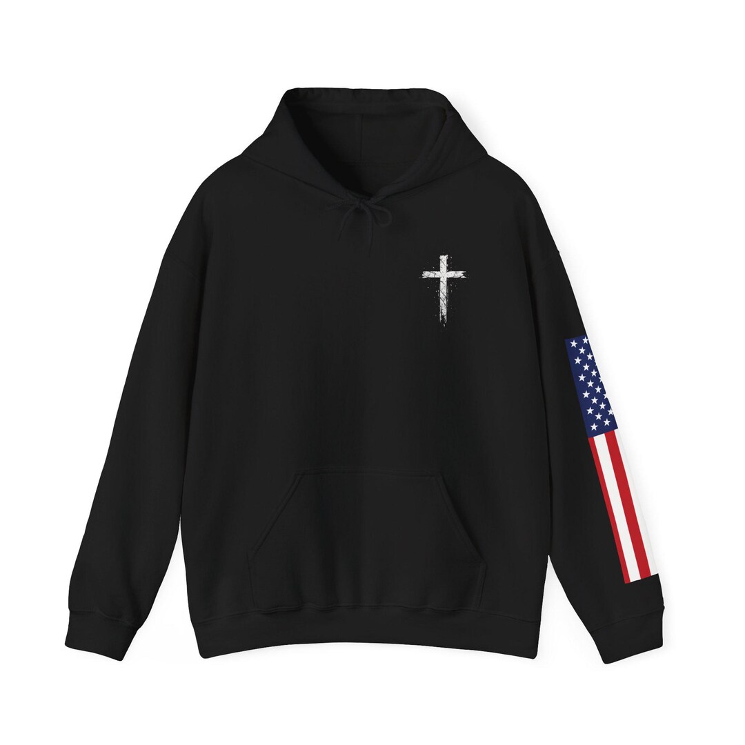 Cross and Scripture Hoodie | Christian Hoodie With American Flag Sleeve ...