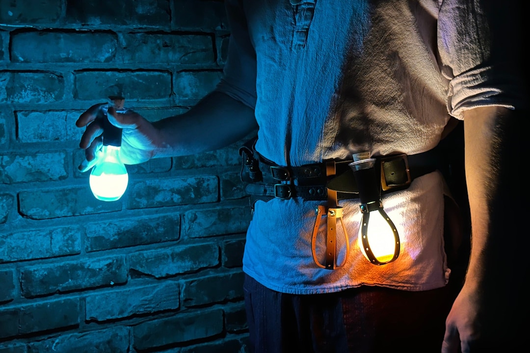 Glowing Light Elixir in Tall Potion Bottle With Leather Holster, AAA ...