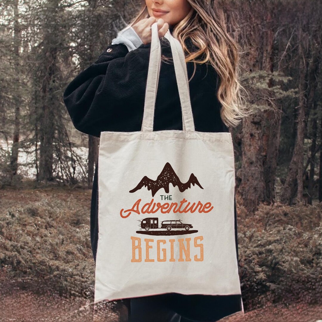 Camping Tote Bag – Eco Canvas Bag With Tent, Forest & Campfire Design ...