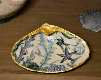 Oyster Shell Pumpkin Fall Decor Unique Coastal Decoupage Orange ...