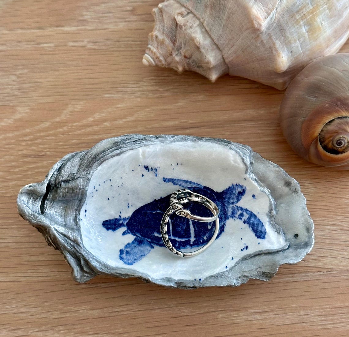 Navy Blue Sea Turtle Decoupage Oyster Shell - Etsy