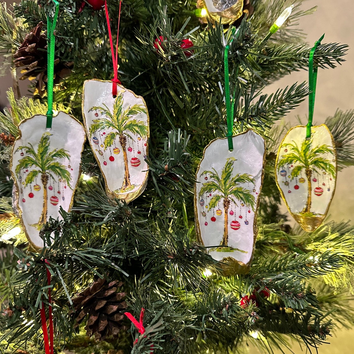 Christmas Palm Tree Decoupage Oyster Shell Ornament - Etsy