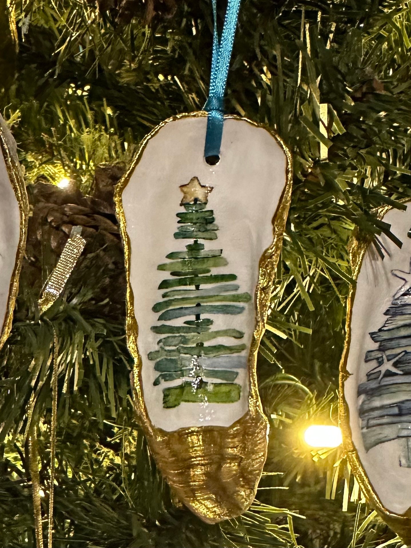 Coastal Christmas Tree Decoupage Oyster Shell Ornaments - Etsy
