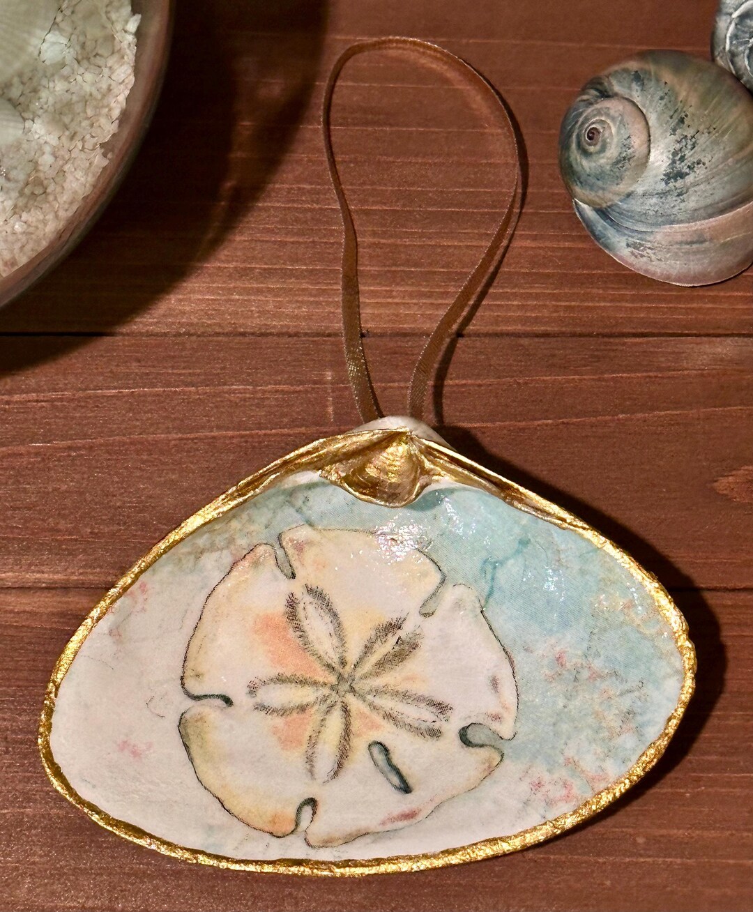 Decoupage Sand Dollar Clam Shell Ornament - Etsy