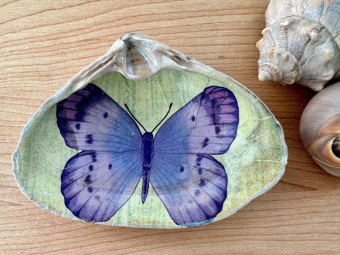 Purple Butterfly Decoupage Clam Shell - Etsy