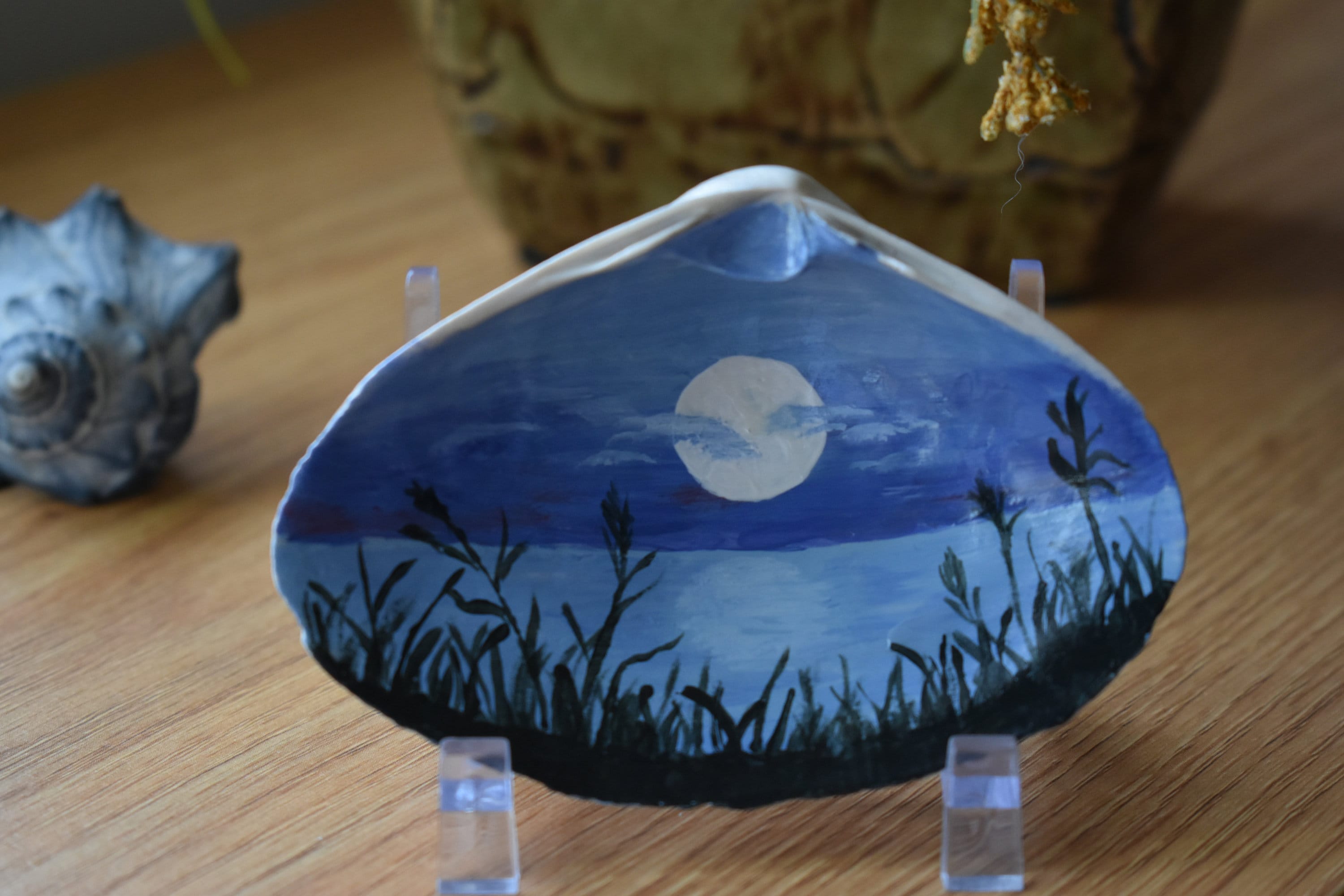 Hand Painted Moonrise Over the Ocean on Clam Shell - Etsy