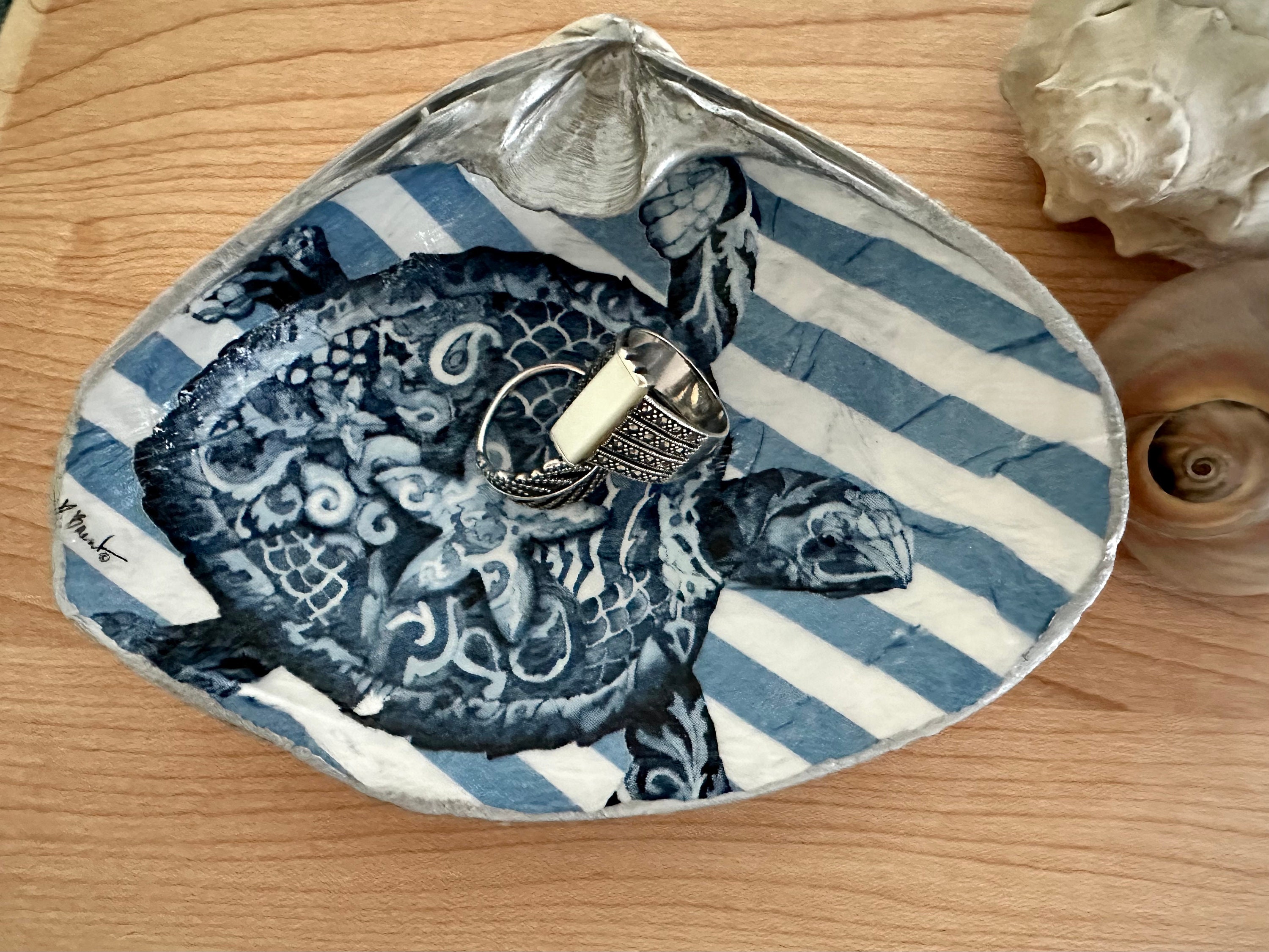 Navy Blue Turtle Decoupage Clam Shell - Etsy