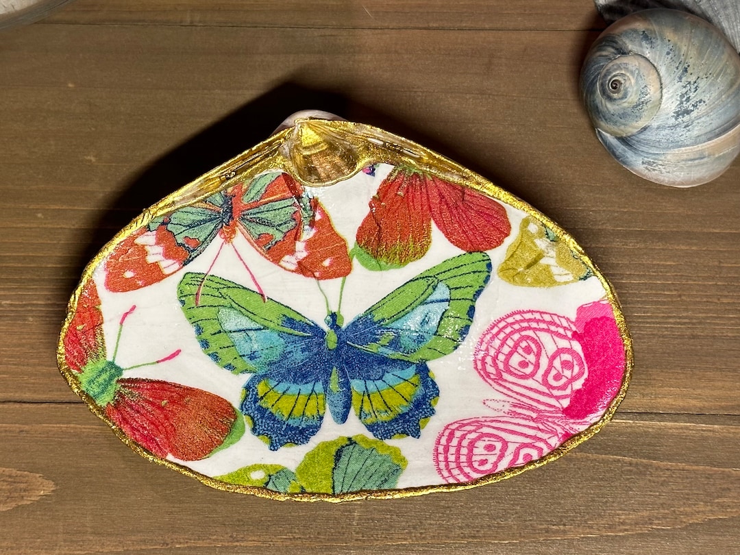 Colorful Butterflies Decoupage Clam Shell - Etsy