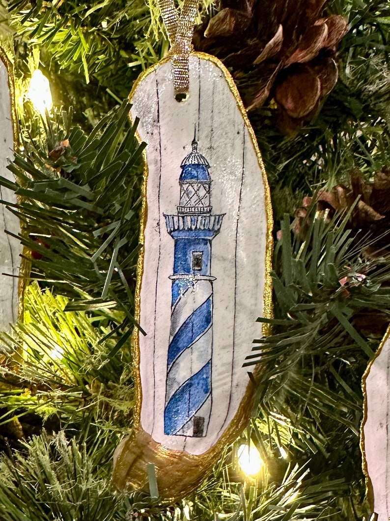 Colorful Lighthouse Decoupage Oyster Shell Ornaments - Etsy