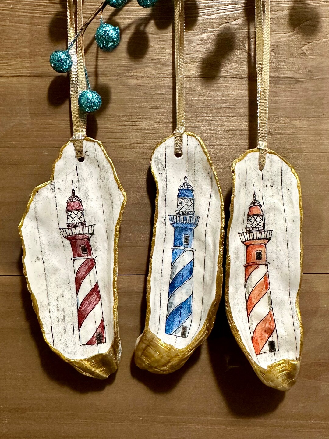 Colorful Lighthouse Decoupage Oyster Shell Ornaments - Etsy