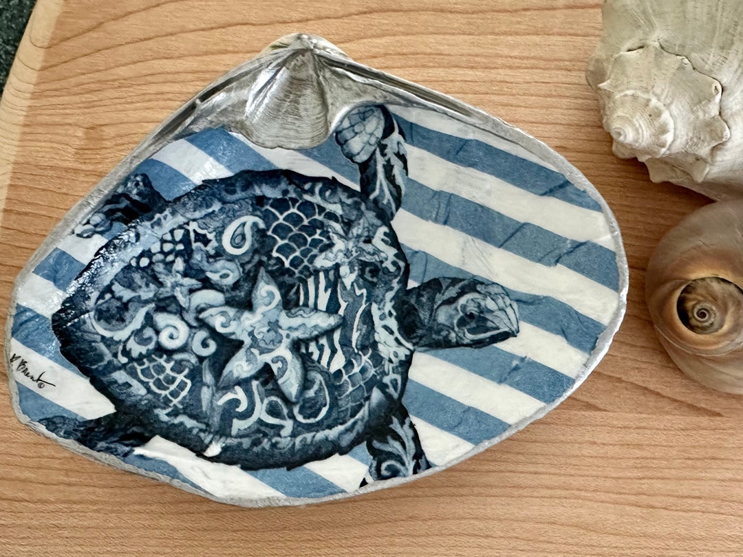 Navy Blue Turtle Decoupage Clam Shell - Etsy