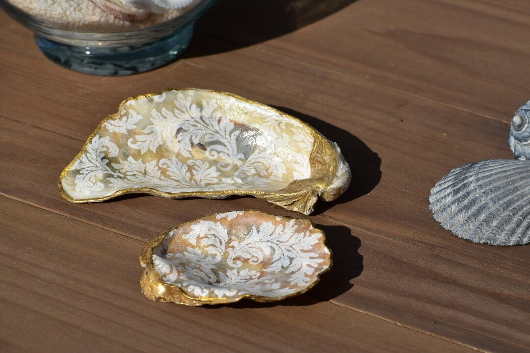 White Damask Decoupage Oyster Shell - Etsy