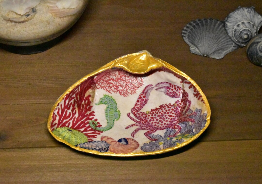 Coastal Decoupage Clam Shell - Etsy
