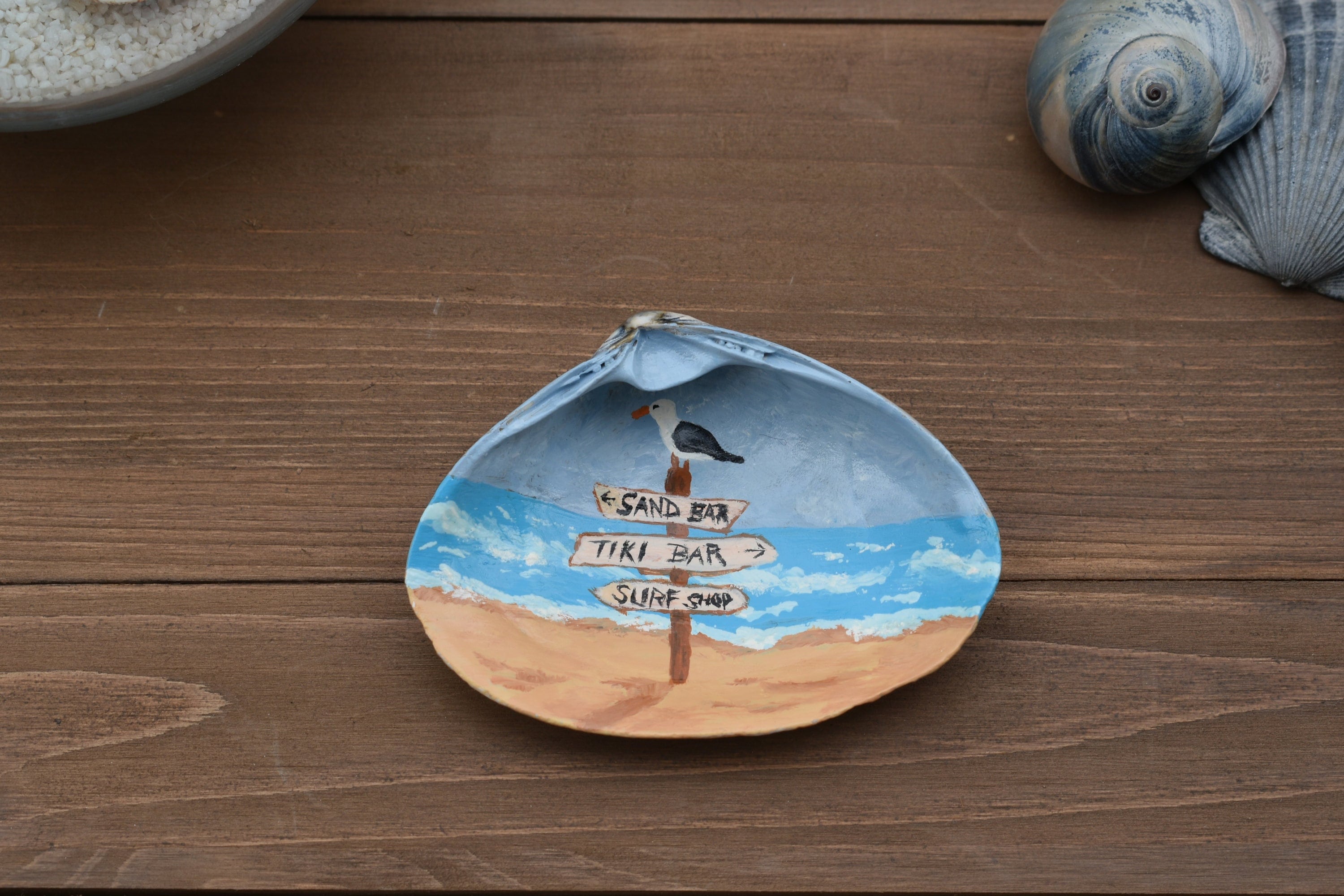 Hand Painted Beach Sign With Seagull on Clam Shell - Etsy